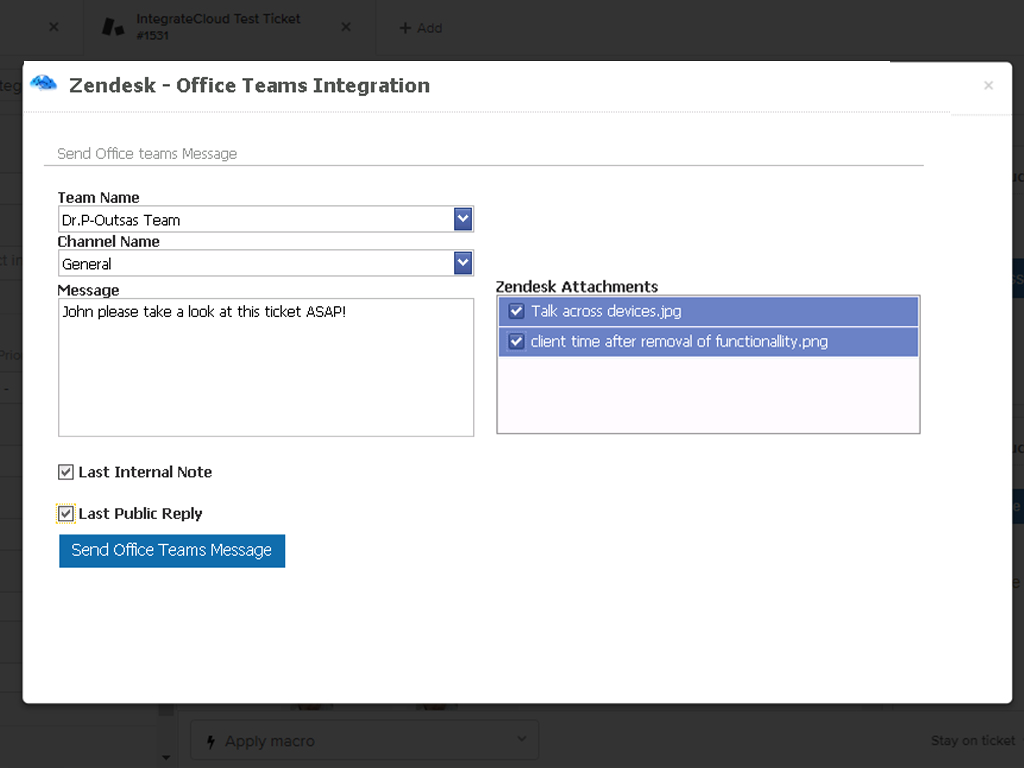 Office Teams Integration By IntegrateCloud App Integration with Zendesk Support